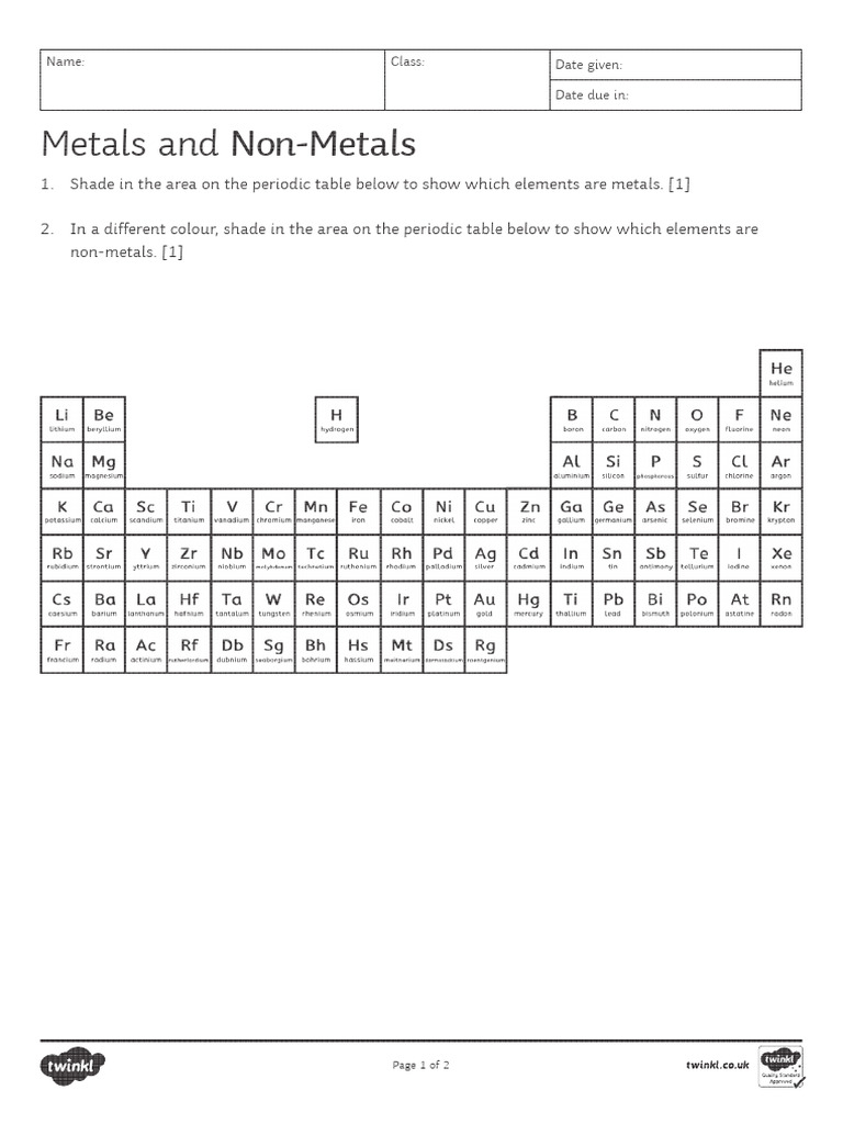 Metal and Non Metal WS | PDF | Metals | Applied And Interdisciplinary ...