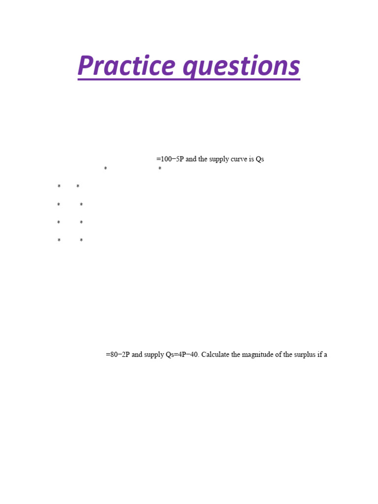 Economic Problem Practice Questions | PDF | Demand | Elasticity (Economics)