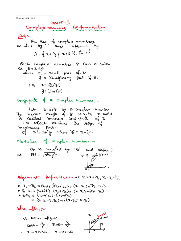 UNIT I - Complex Variable - Differentiation | PDF