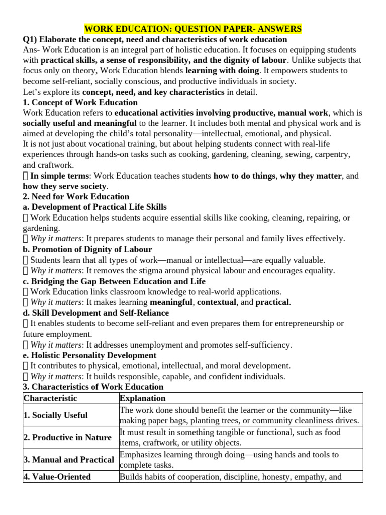 Work Education: Concepts and Strategies | PDF | Vocational Education ...