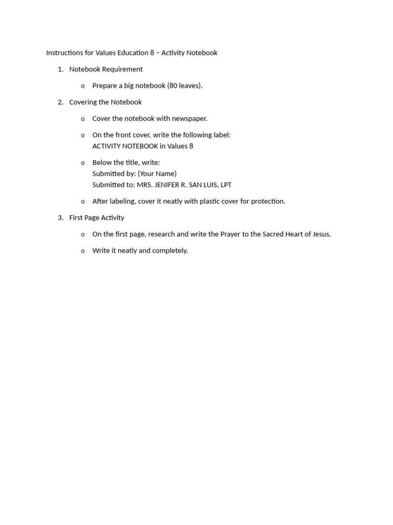 Values Education 8 Activity Notebook Guide | PDF