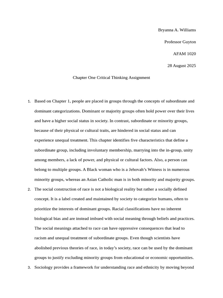Bryanna a. Williams.docx | PDF | Race (Human Categorization) | Minority ...