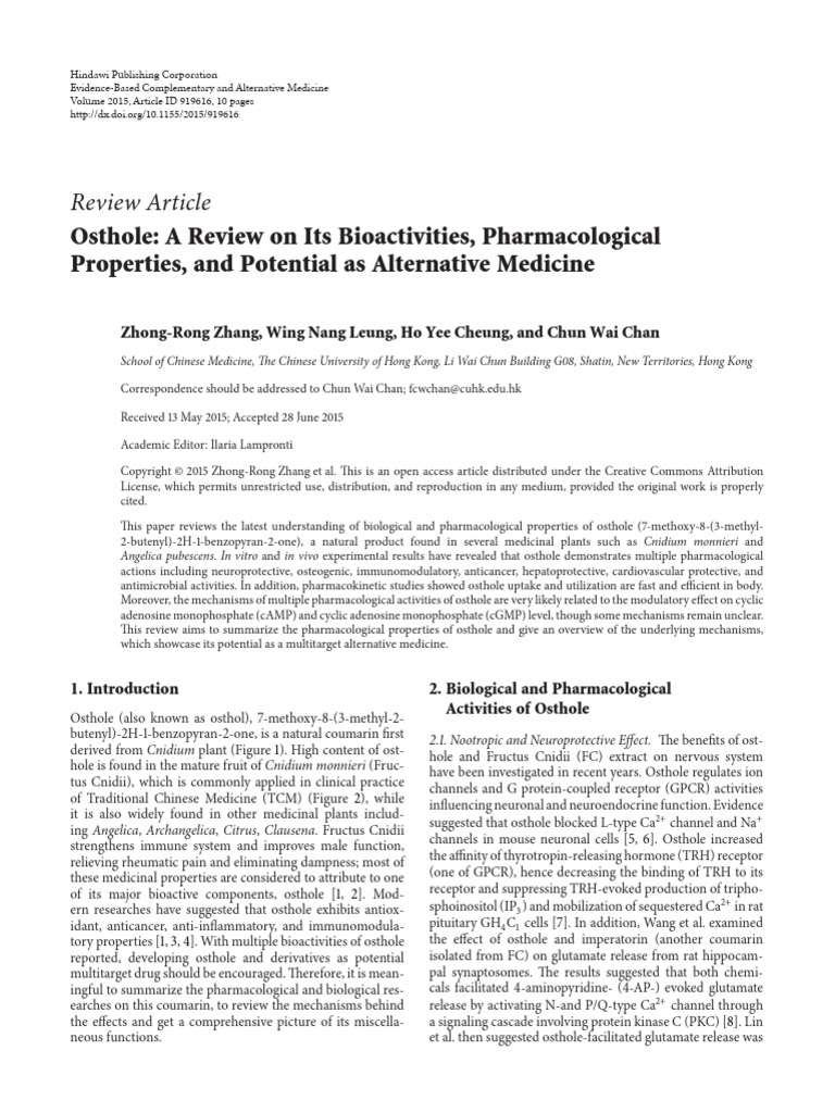 Osthole: Bioactivities and Pharmacology | PDF | Cancer | Mitogen ...
