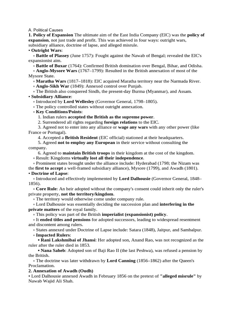 Political Causes of 1857 War | PDF | Indian Rebellion Of 1857