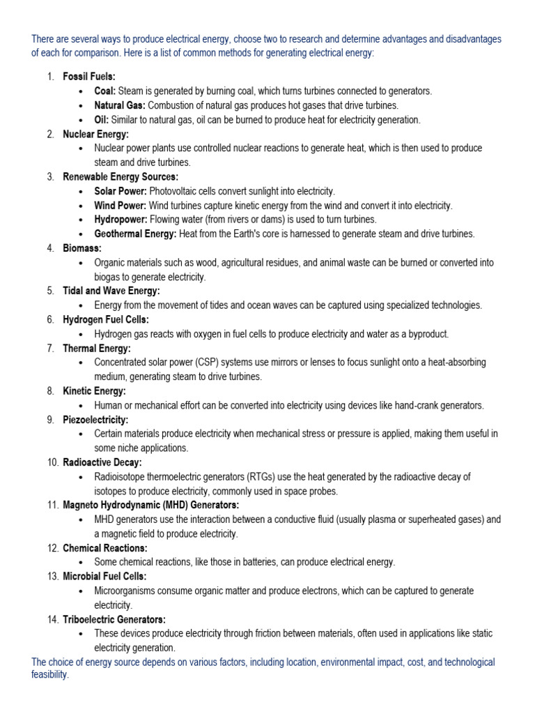 Compare Energy Generation Methods | PDF | Energy Development ...