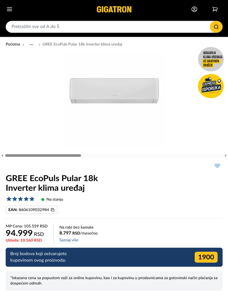 GREE EcoPuls Pular 18k Inverter Klima Uređaj | PDF