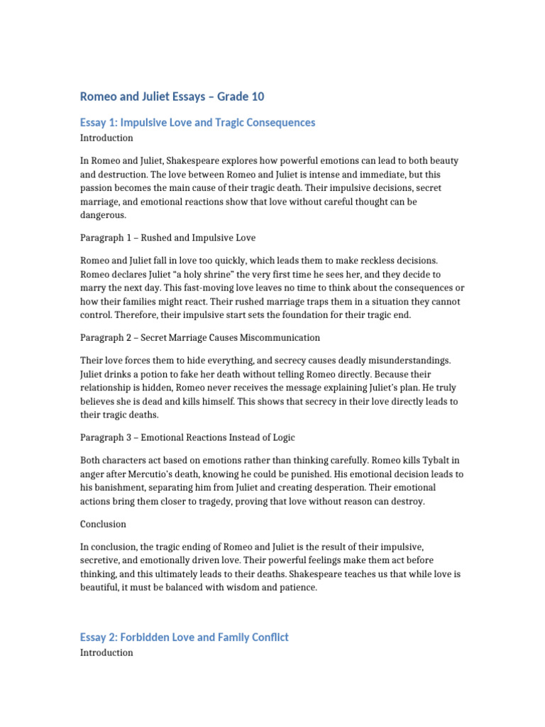 Romeo and Juliet: Love's Tragic Consequences | PDF | Romeo And Juliet ...