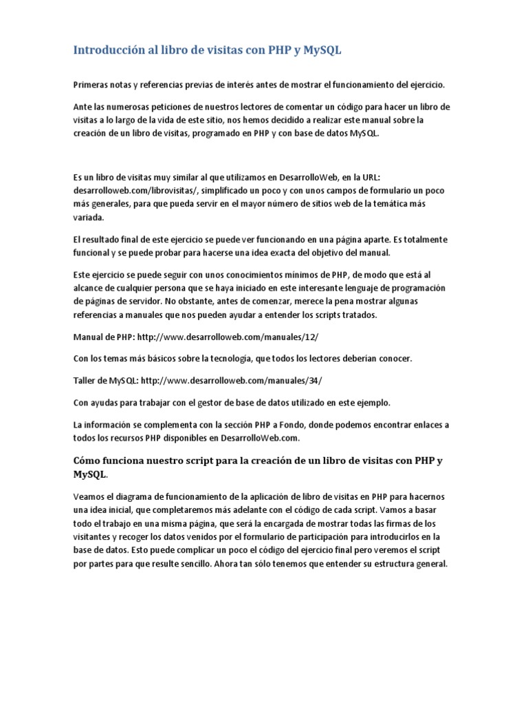 Introducción Al Libro de Visitas Con PHP y MySQL | PDF | Php | SQL Introducción Al Libro de Visitas Con PHP y MySQL | PDF | Php | SQL