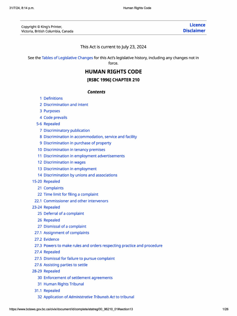 BCHRC Human Rights Code | PDF | Discrimination | Employment