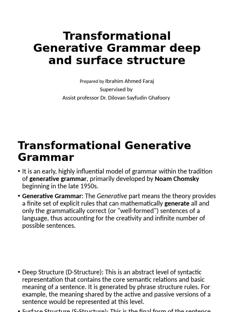Transformational Generative Grammar Deep And Surface Structure Pdf