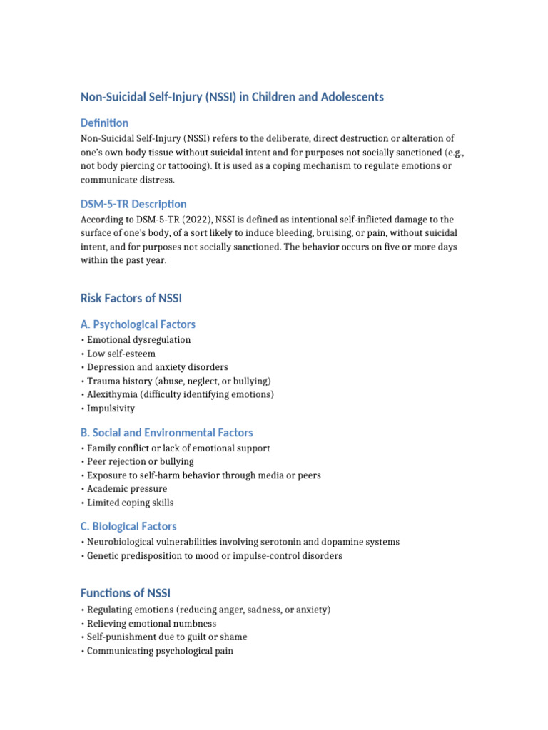 NSSI Children Adolescents Report | PDF | Self Harm | Dialectical ...