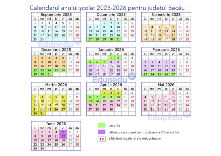 Calendar An Scolar 2025 2026 Bacau 39 | PDF