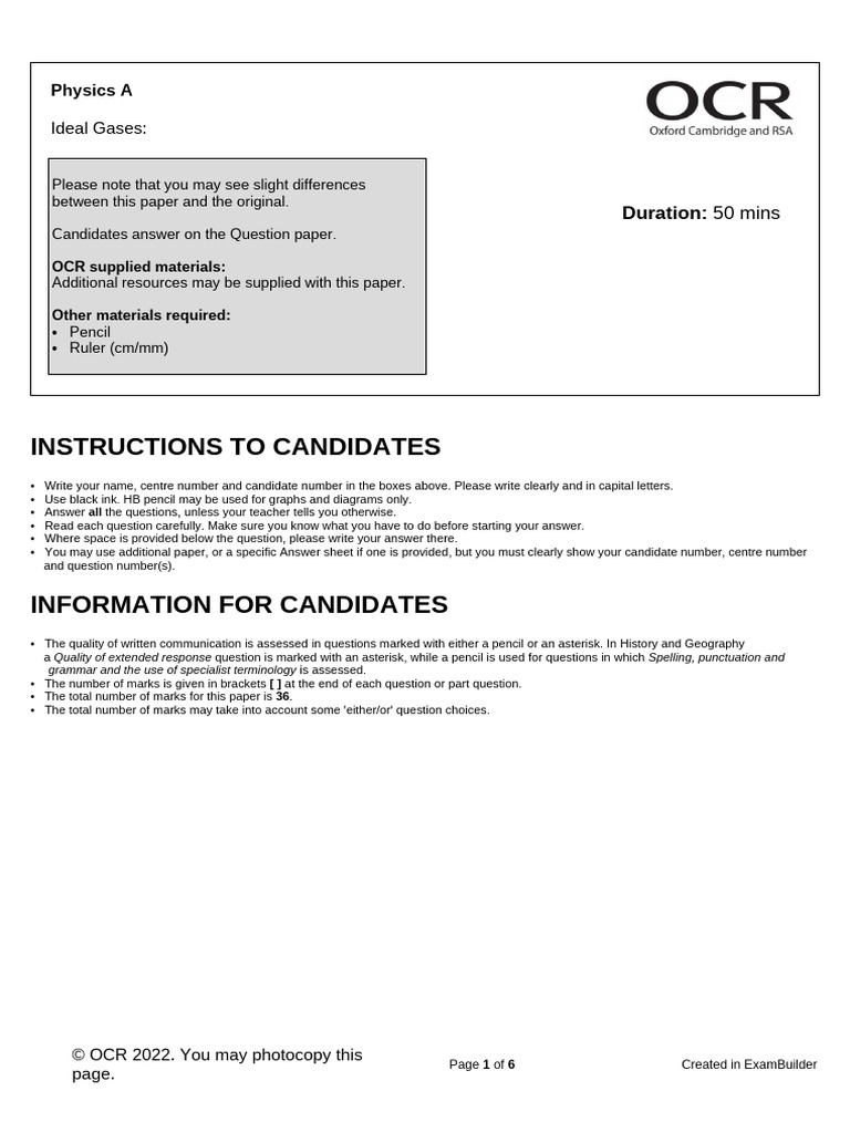 Ideal Gases Test | PDF | Gases | Atmosphere Of Earth
