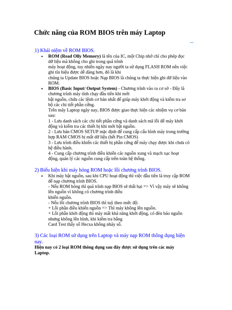 CH C Năng C A ROM BIOS Trên Máy Laptop | PDF