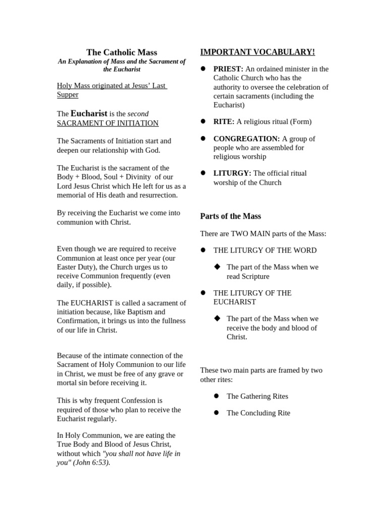 The Catholic Mass | PDF | Eucharist | Mass (Liturgy)