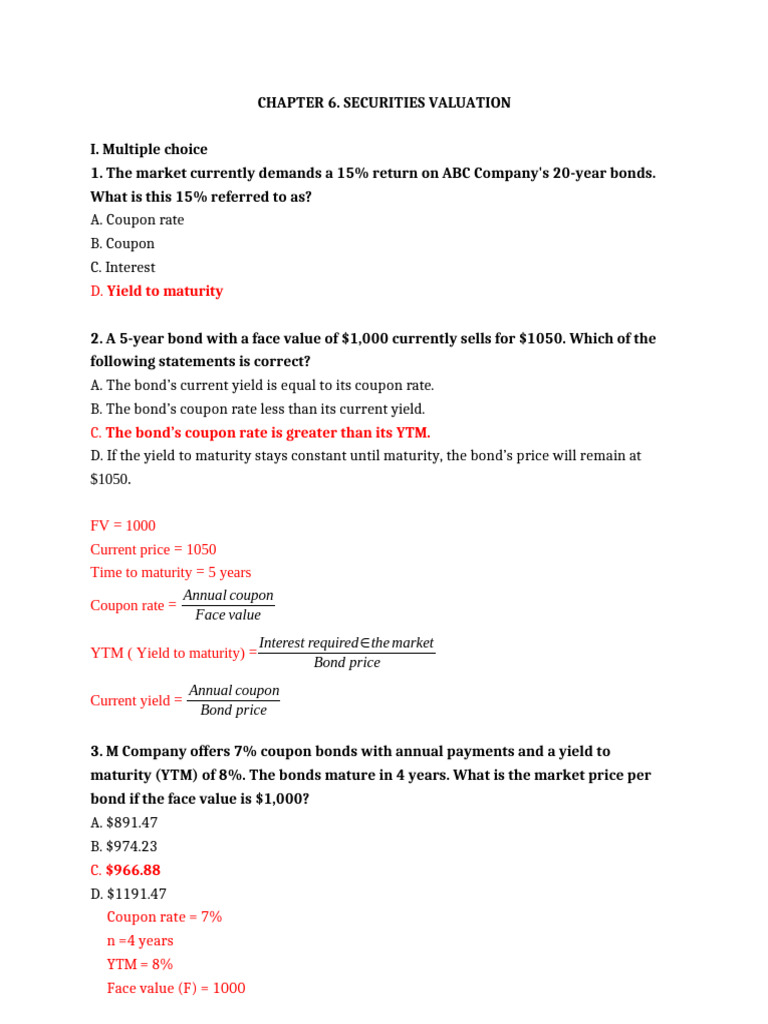 Chapter 6 Securities Valuation - Student Version | PDF | Bonds (Finance ...