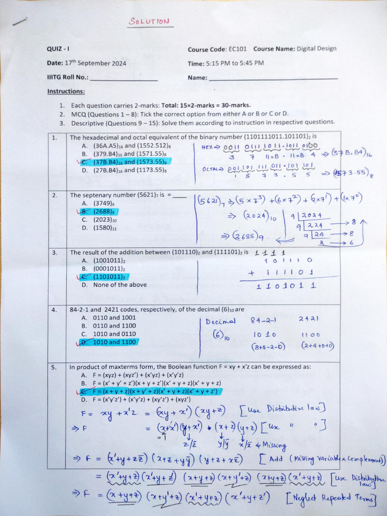 EC101 Quiz I Solution | PDF