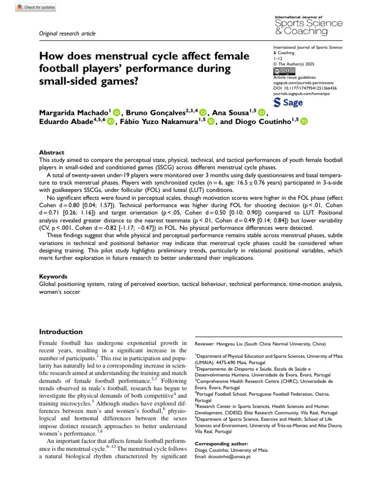 Machado Et Al 2025 How Does Menstrual Cycle Affect Female Football ...