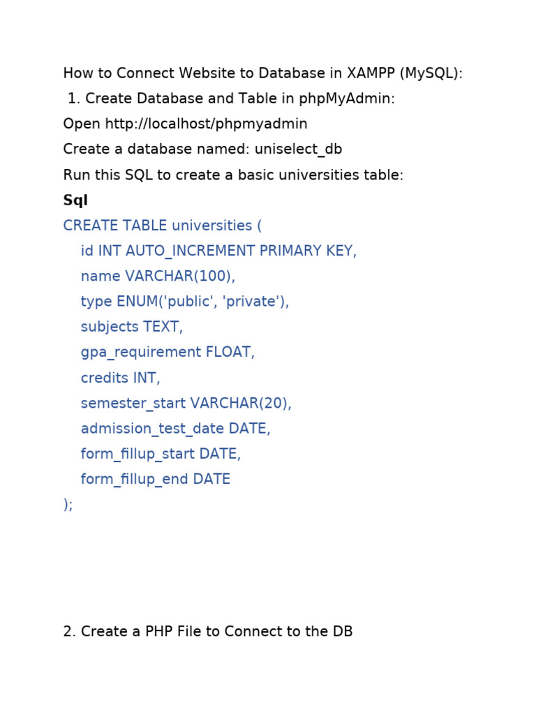 Connect Website to XAMPP Database | PDF
