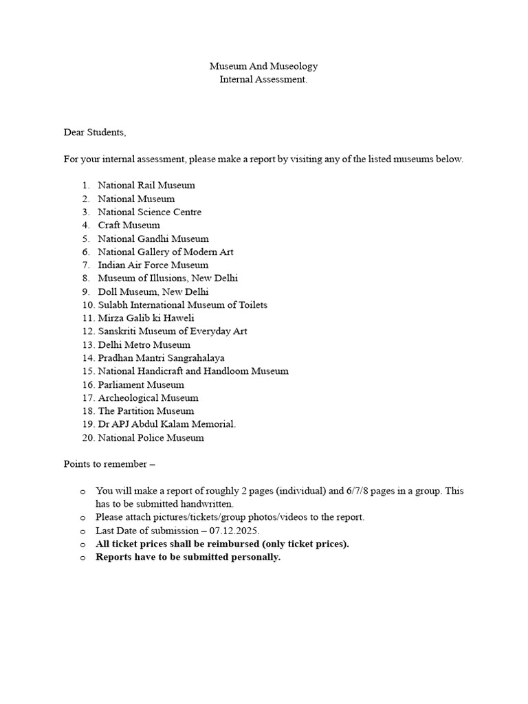 Museum Visit Report Guidelines | PDF