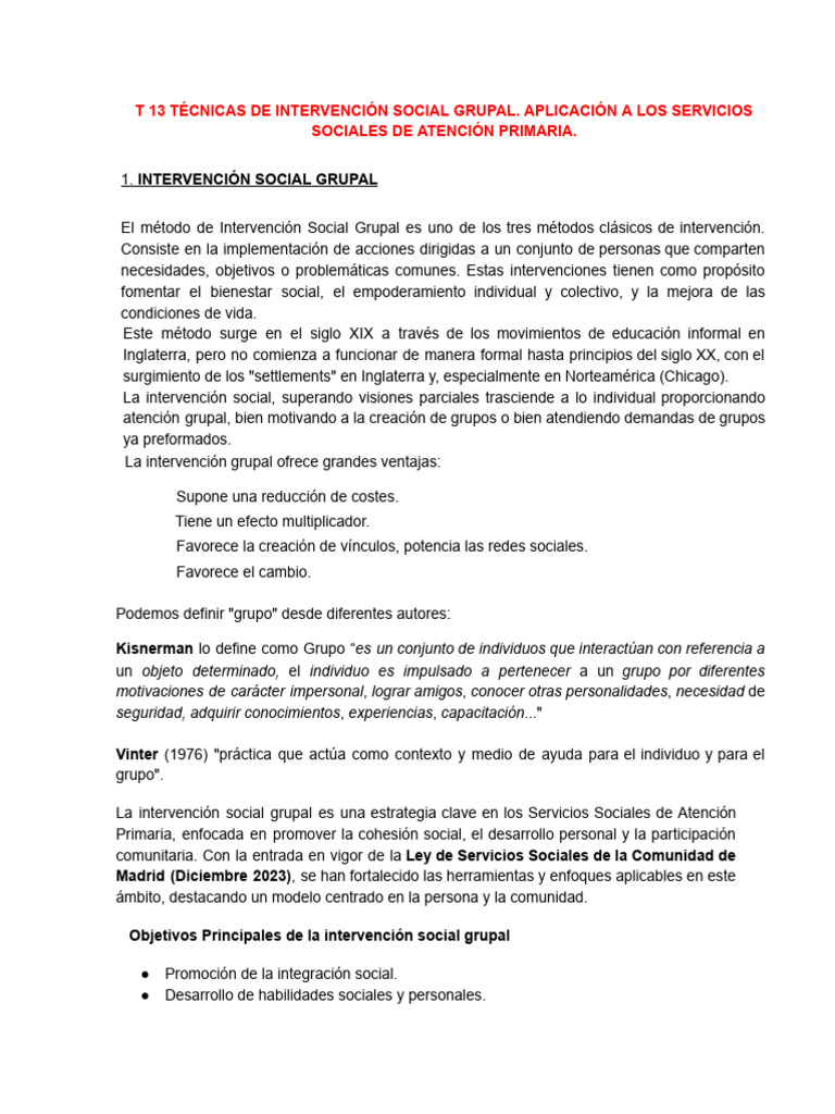 Técnicas de Intervención Social Grupal | PDF | Trabajo Social | Liderazgo