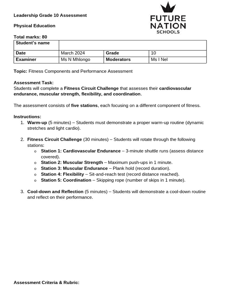 Gr10 Physical Education Assessment Task - March 2025 (1) | PDF | Physical Fitness | Physical ...