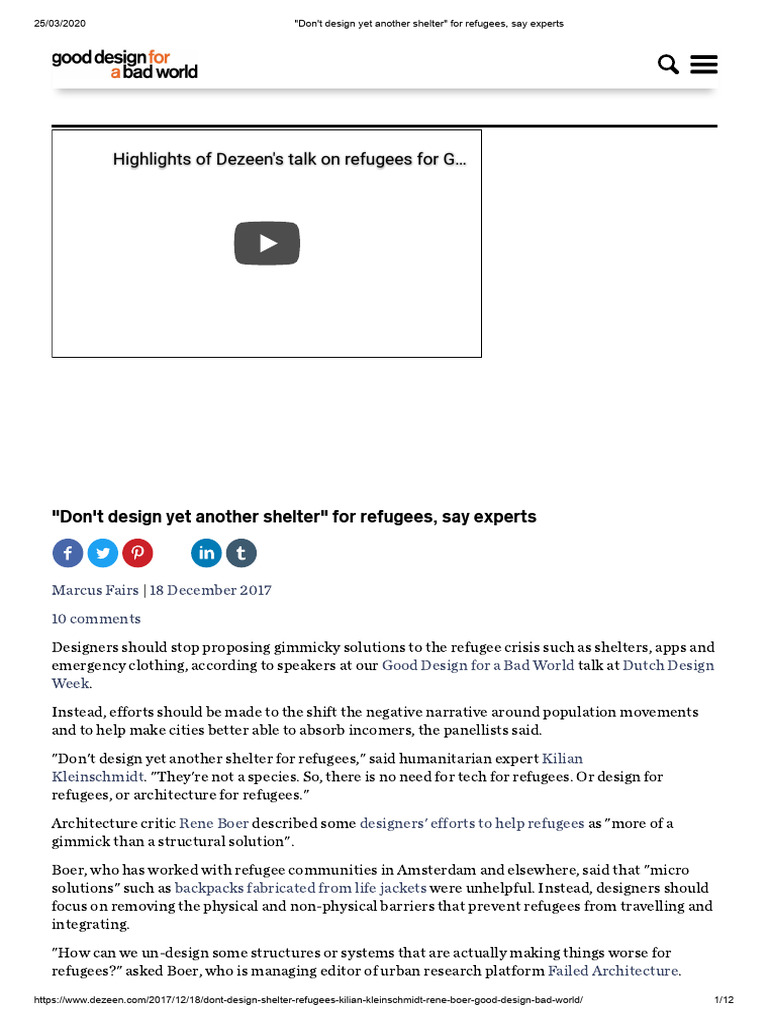 _Don't design yet another shelter_ for refugees, say experts | PDF ...