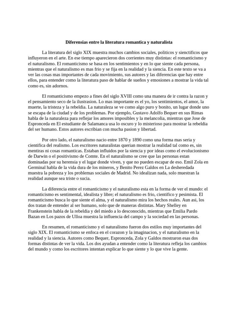 Diferensias Entre Literatura Romantica y Naturalista APA7 | PDF
