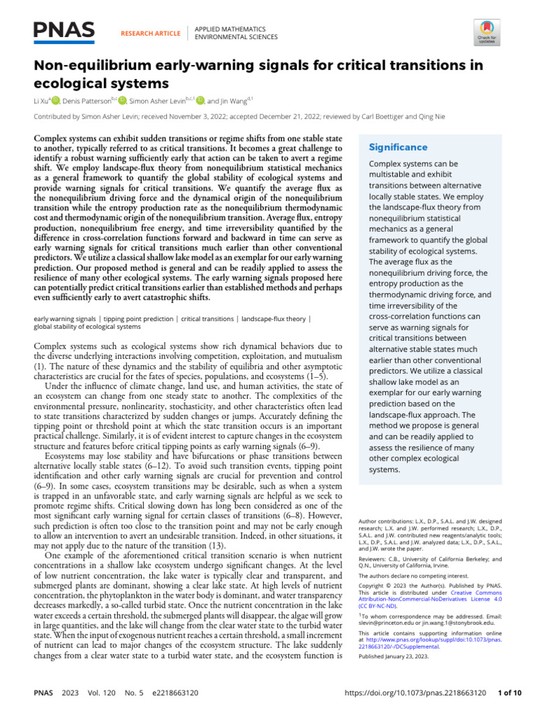 Landscape Flux Xu Et Al 2023 Non Equilibrium Early Warning Signals For ...
