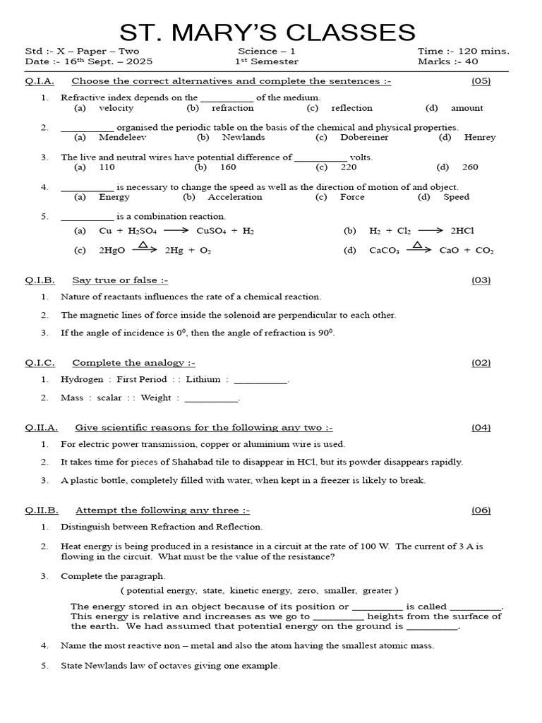10th - Science-1 - 2 | PDF | Force | Refractive Index