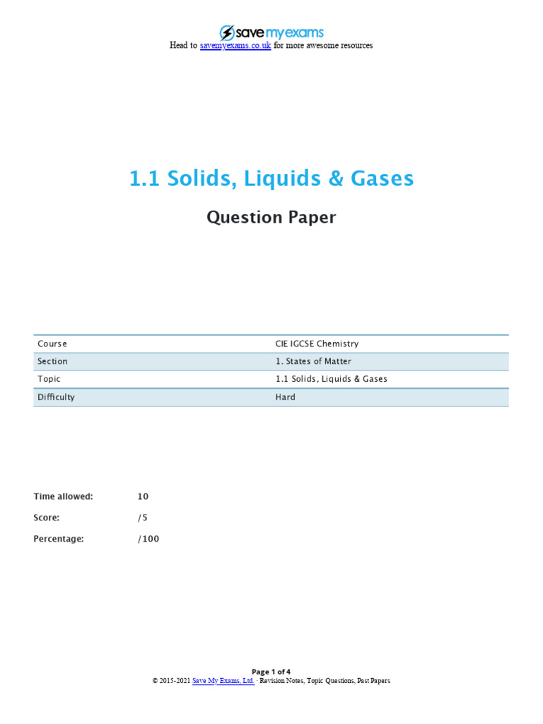 Chem Past Paper 9 | PDF | Liquids | Gases