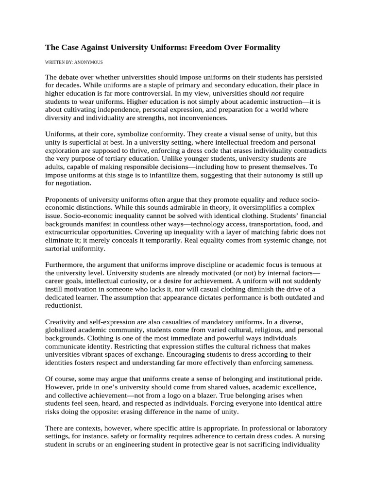 Why Universities Should Reject Uniforms | PDF | Social Psychology