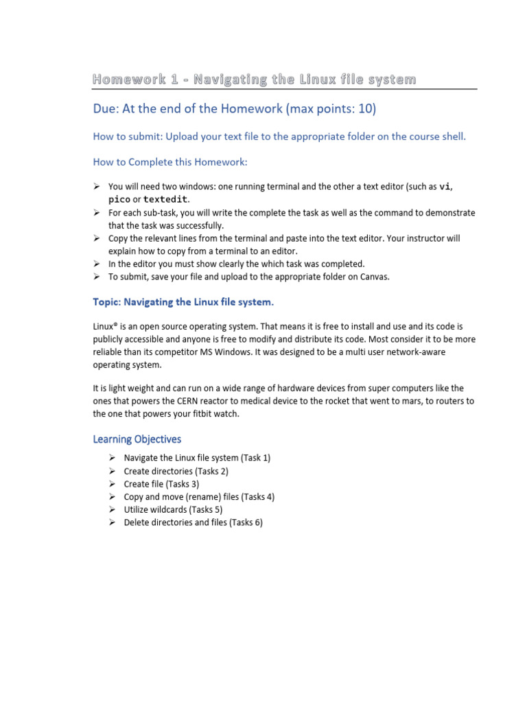 HW1 Navigating The File System | PDF | Computer File | Directory ...