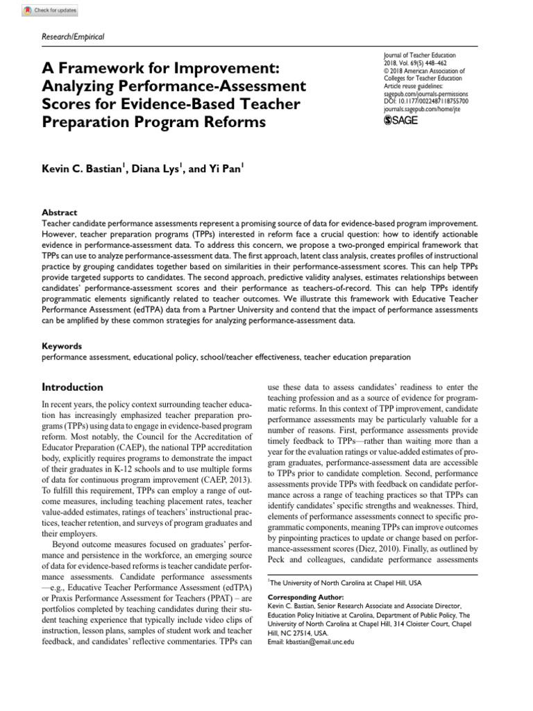 Performance-Assessment Scores For Teacher Preparation Program | PDF ...