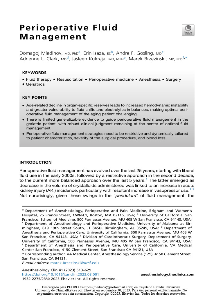 Perioperative Fluid Management in Elderly | PDF | Blood Pressure ...