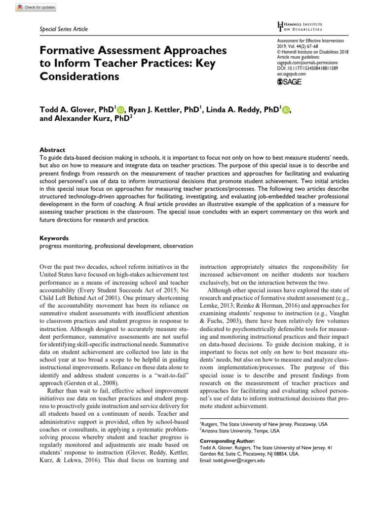 Formative Assessment for Teacher Practices | PDF | Teachers | Cognition