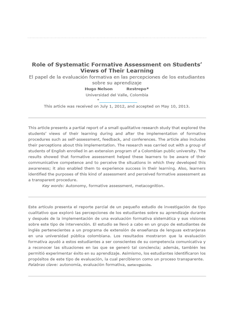Formative Assessment in Language Learning | PDF | Learning ...