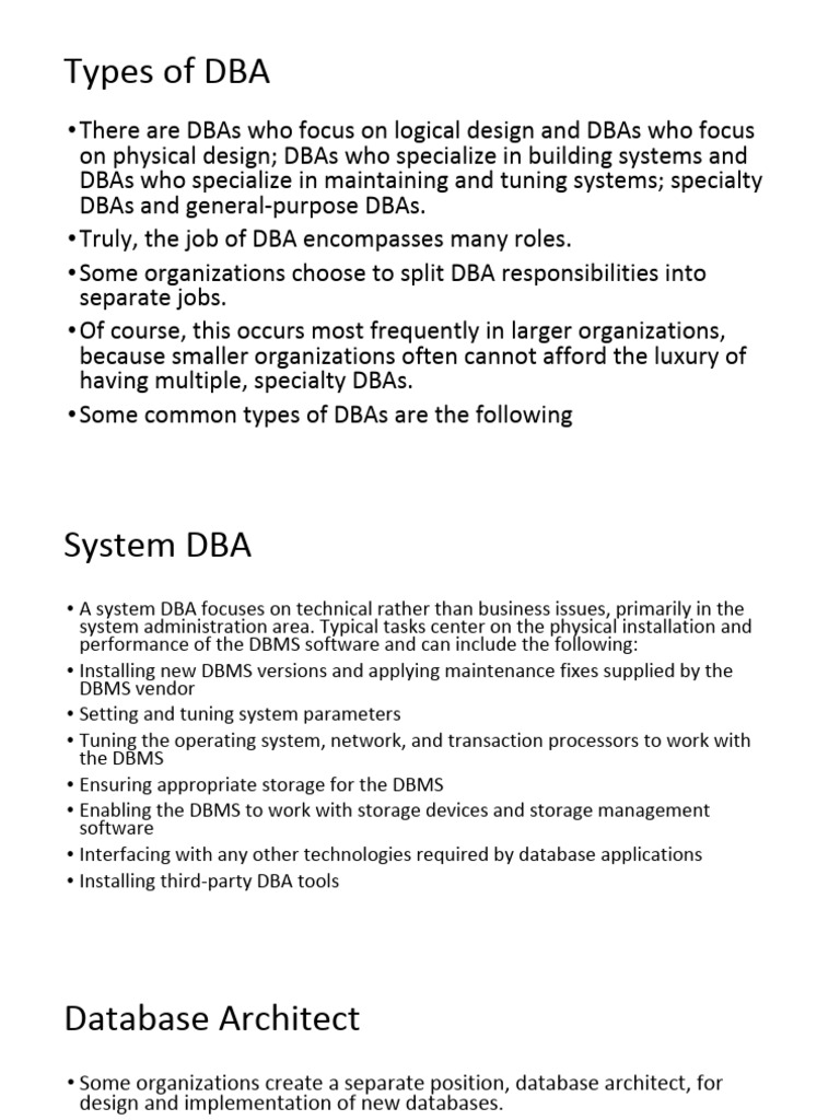 3-Types of DBA | PDF | Databases | Data Warehouse