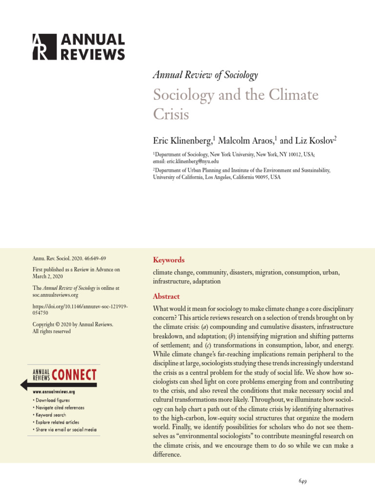 Klinenberg - Sociology & Climate Crisis | PDF | Greenhouse Gas ...