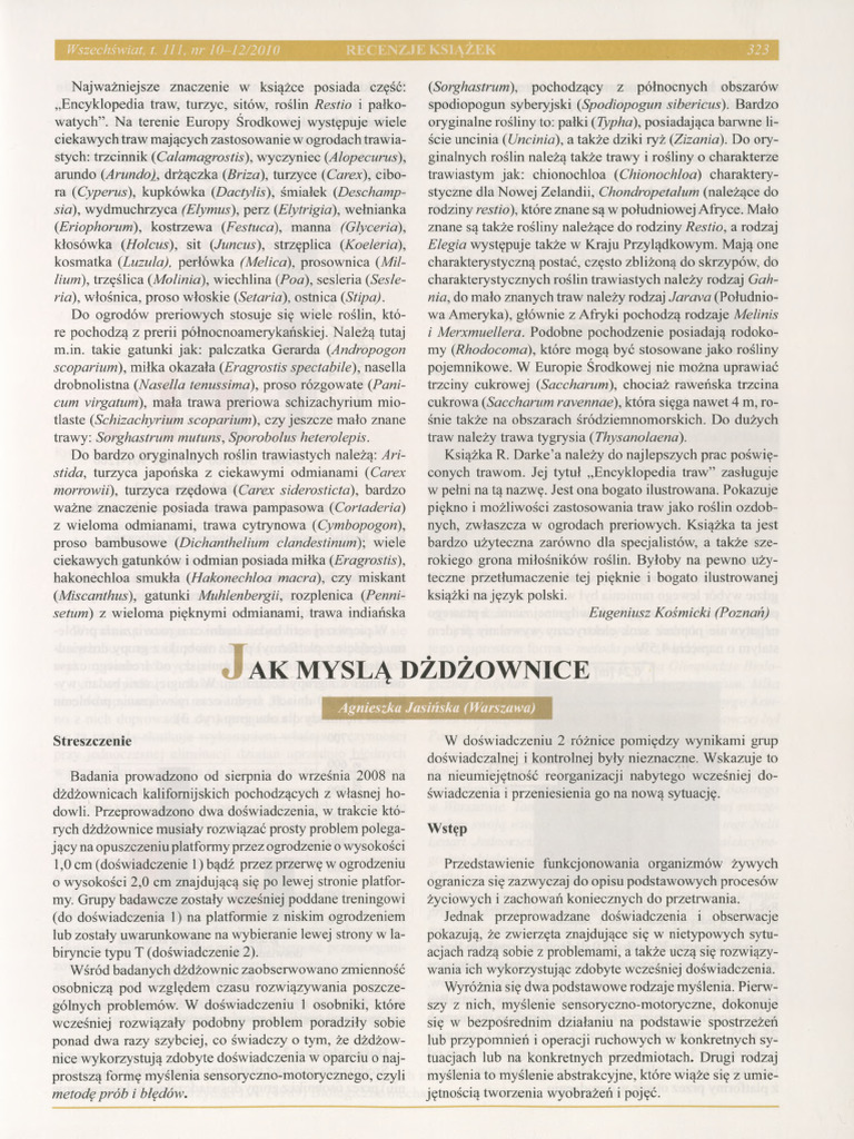 Jak Mysla Dzdzownice | PDF