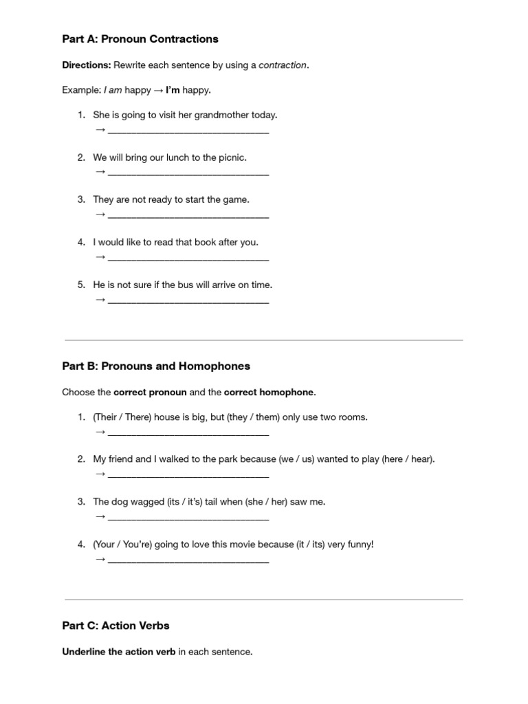 Part A - Pronoun Contractions | PDF | Syntax | Linguistics