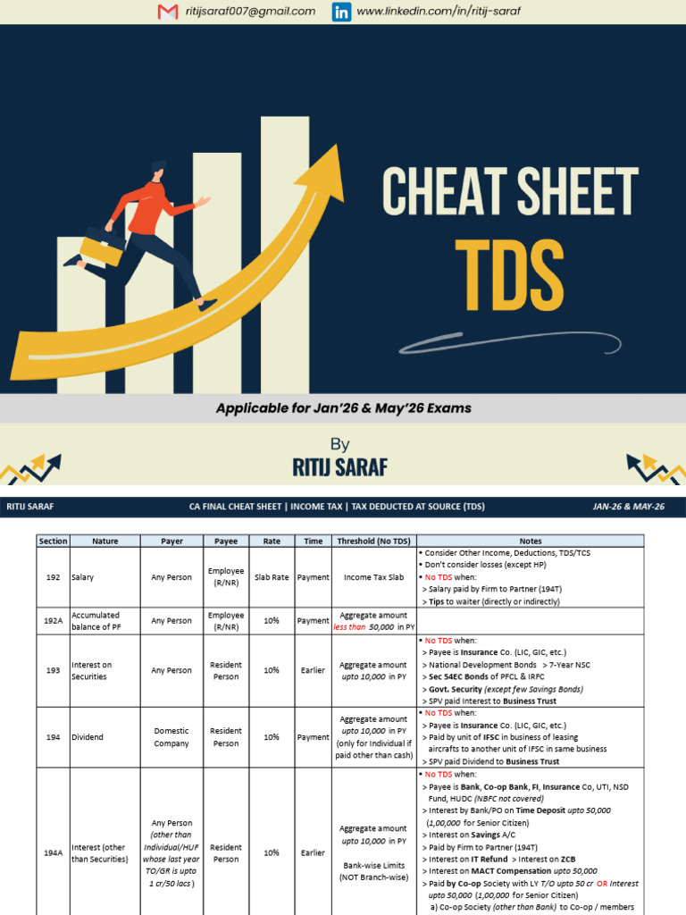 CA Final TDS Cheat Sheet 2026 | PDF | Payments | Expense