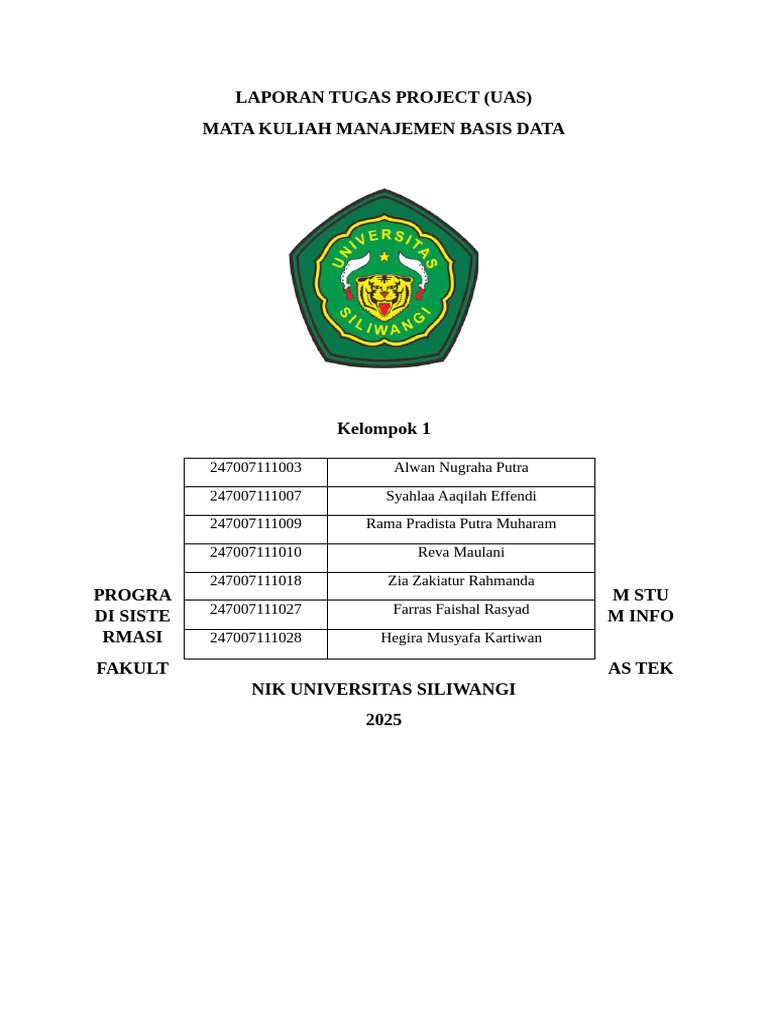 Format Laporan Tugas Project UAS Manajemen Basis Data 2025 | PDF