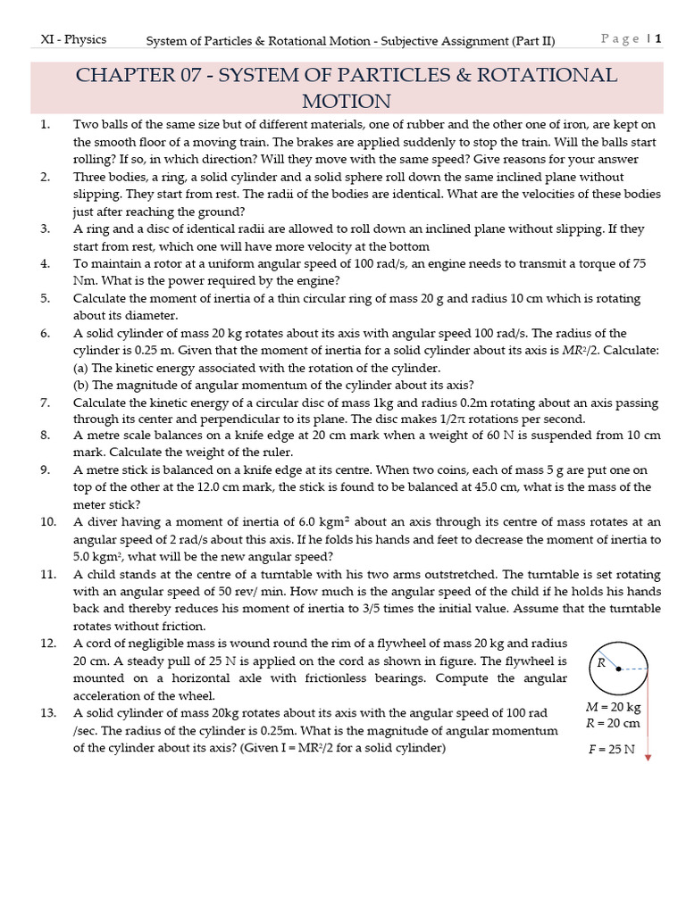 Assignment Subjective (Part II) - System of Particles & Rotational Motion | PDF | Rotation ...