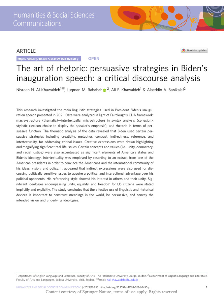 The Art of Rhetoric Persuasive Strategies in Biden | PDF