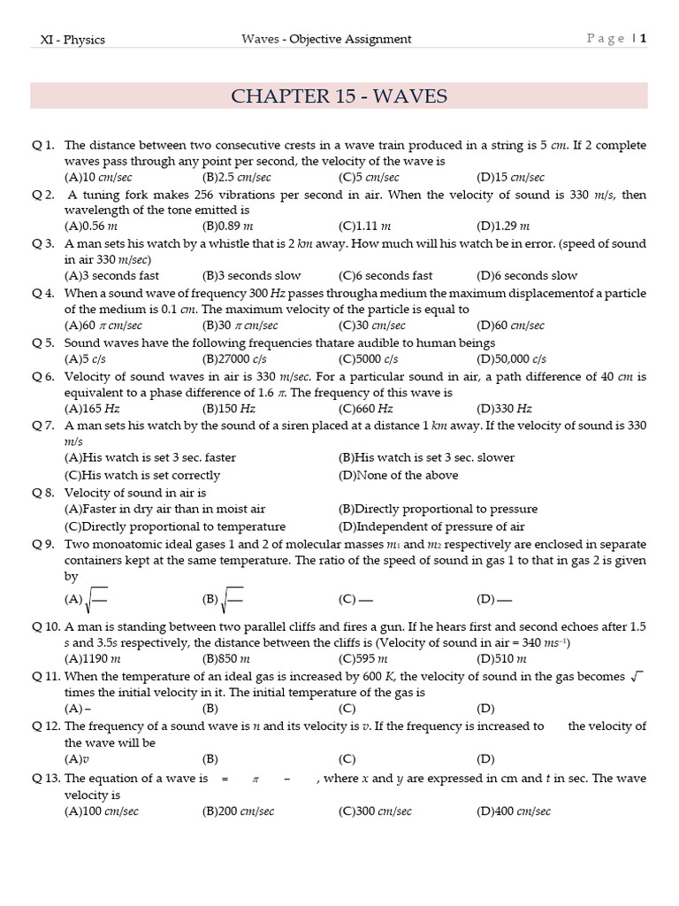 Assignment - Objective - Waves | PDF | Waves | Sound