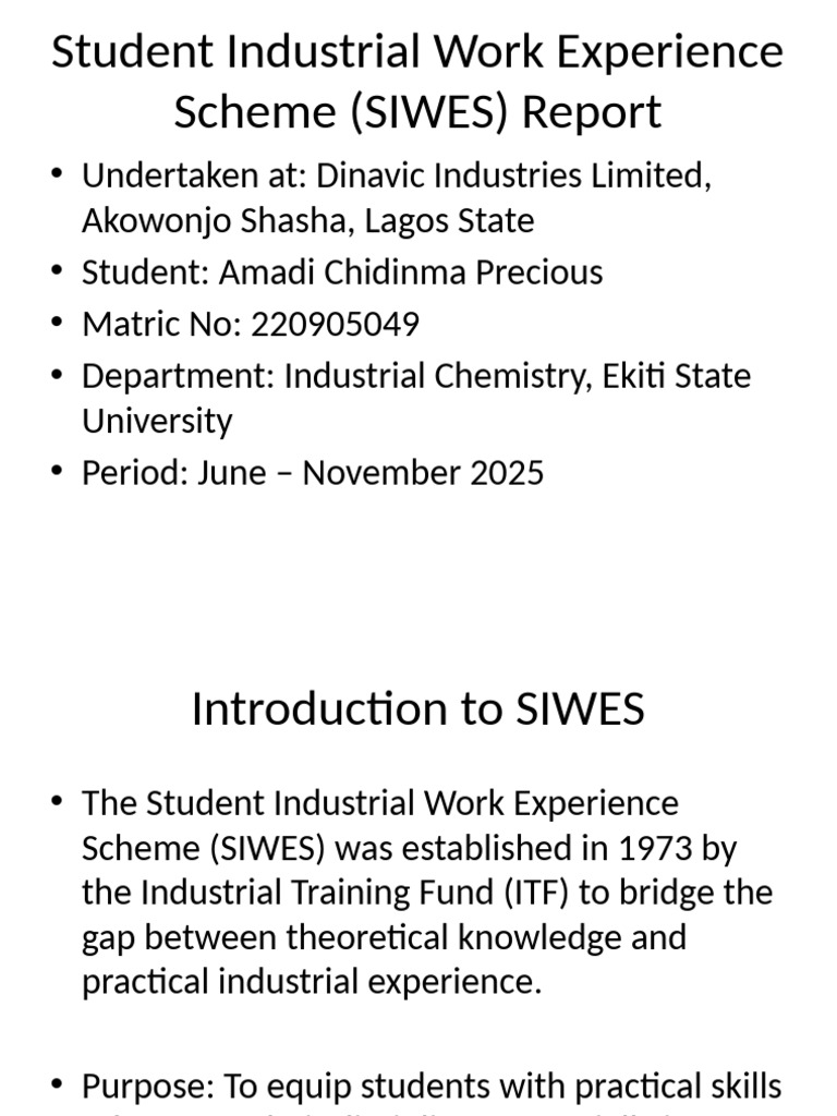 SIWES Report: Industrial Training at Dinavic Industries | PDF ...