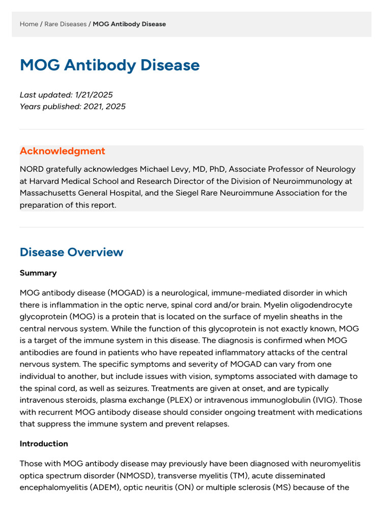 MOG Antibody Disease - Symptoms, Causes, Treatment - NORD | PDF ...