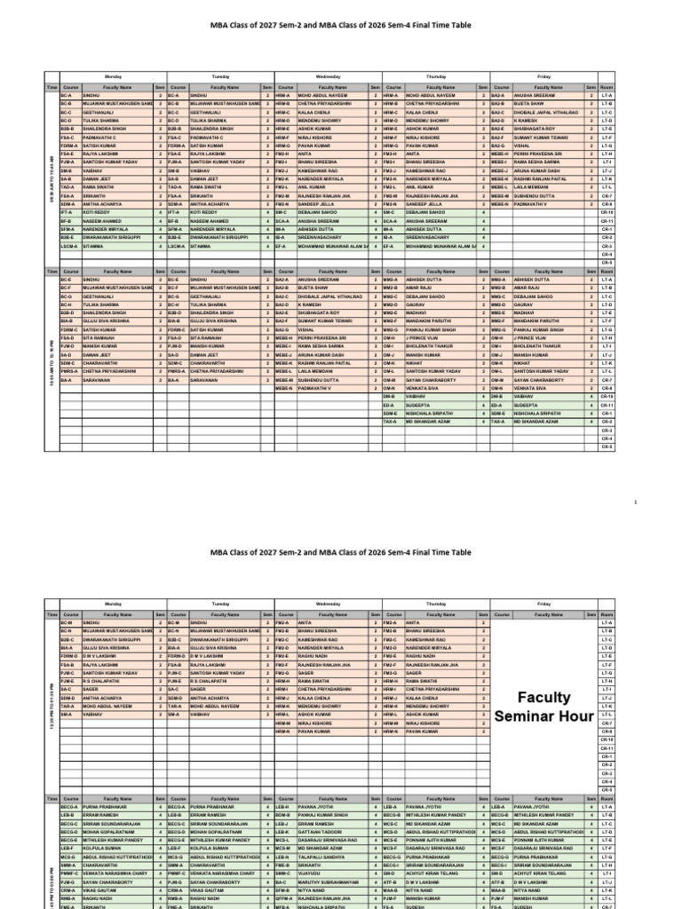 MBA Class of 2027 Sem-2 and MBA Class of 2026 Sem-4 Final Time Table ...