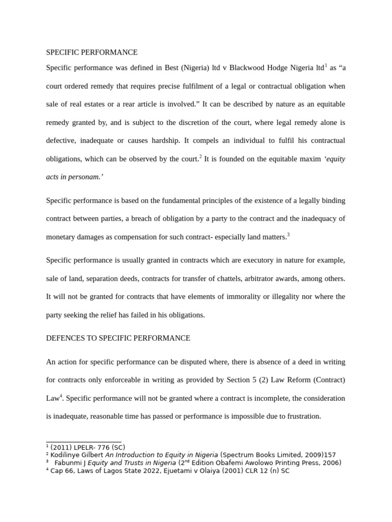 Specific Performance | PDF